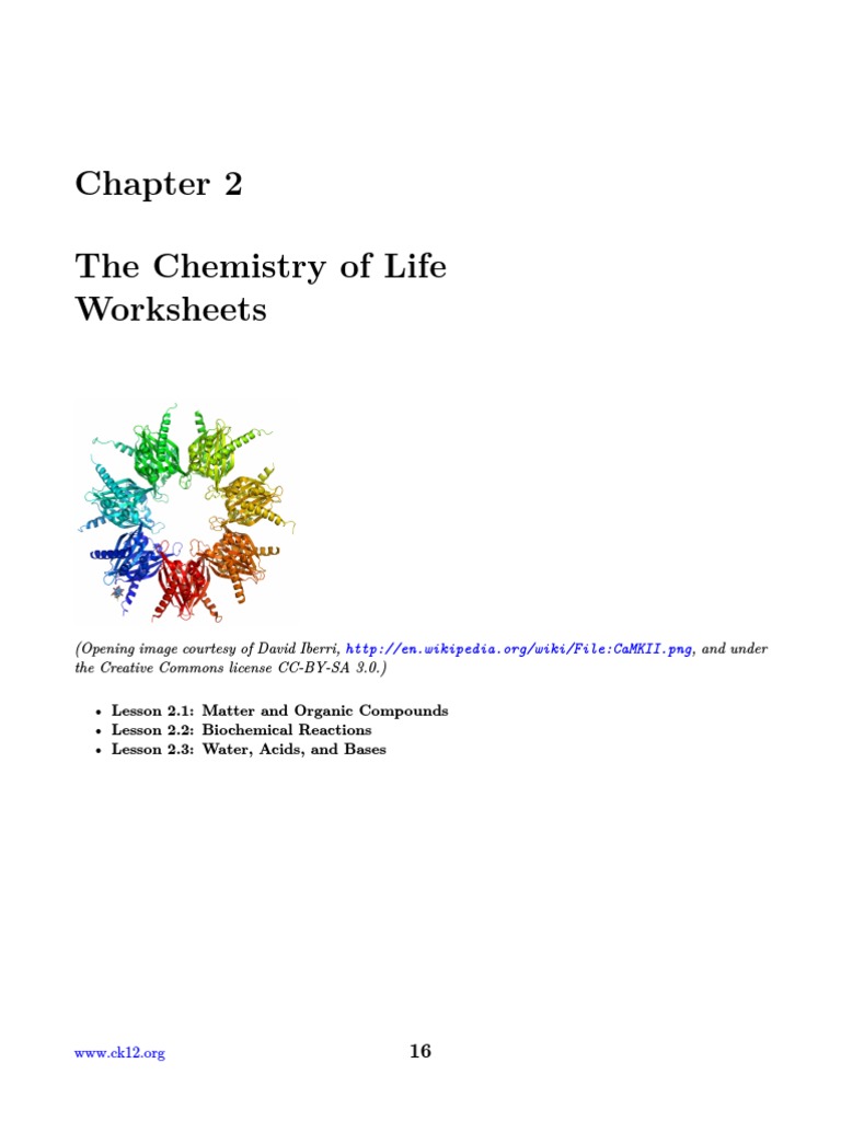 Chapter 2 CK-12 Biology Chapter 2 Worksheets PDF | PDF | Chemical Reactions | Metabolism