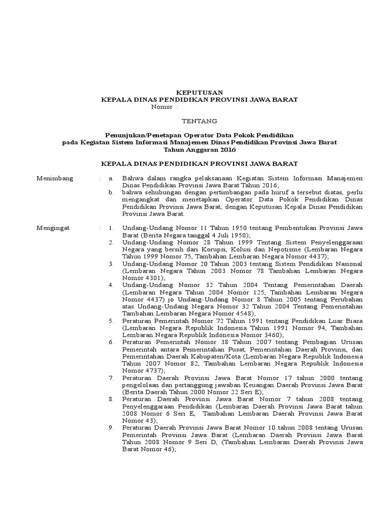 Contoh SK Operator Data Pendidikan | PDF