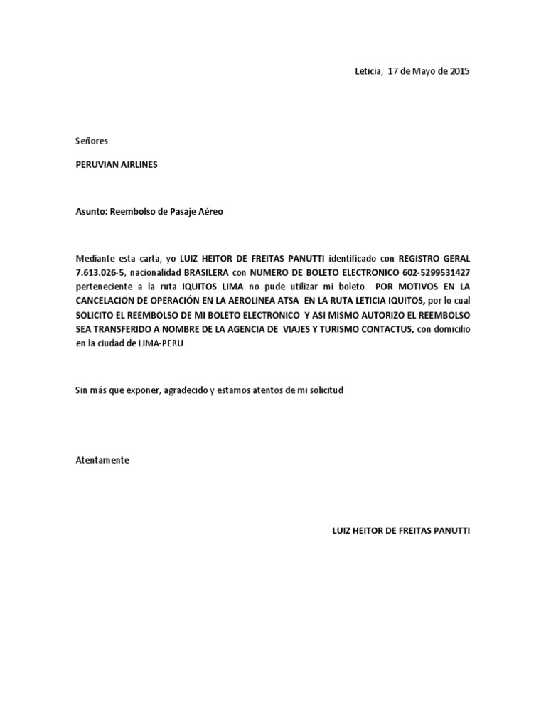 MODELO CARTA REEMBOLSO.docx | Tecnologia Bancária | Indústrias