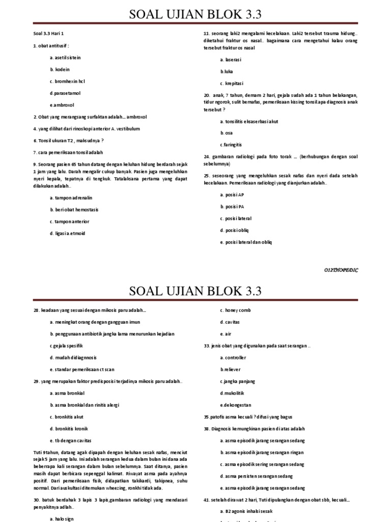 Soal Ujian Blok 3 3 by O12thopedic | PDF