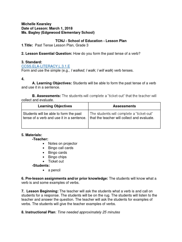 Past Tense Lesson Plan | PDF | Lesson Plan | Question