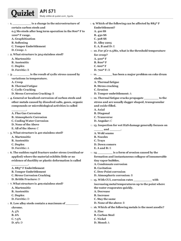 API 571 Quiz | PDF | Fracture | Corrosion