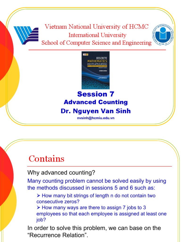 Session 10 - Advanced Counting | PDF | Recurrence Relation | Sequence