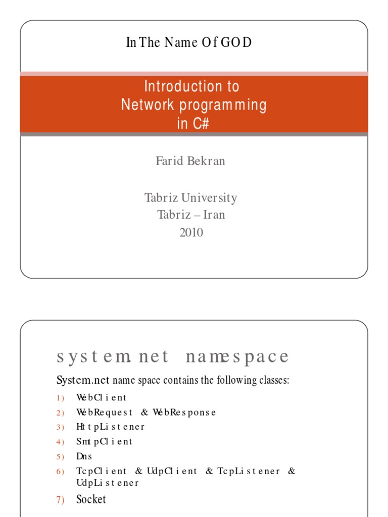 Network Programming in C# | PDF | Ip Address | Hypertext Transfer Protocol Network Programming in C# | PDF | Ip Address | Hypertext Transfer Protocol