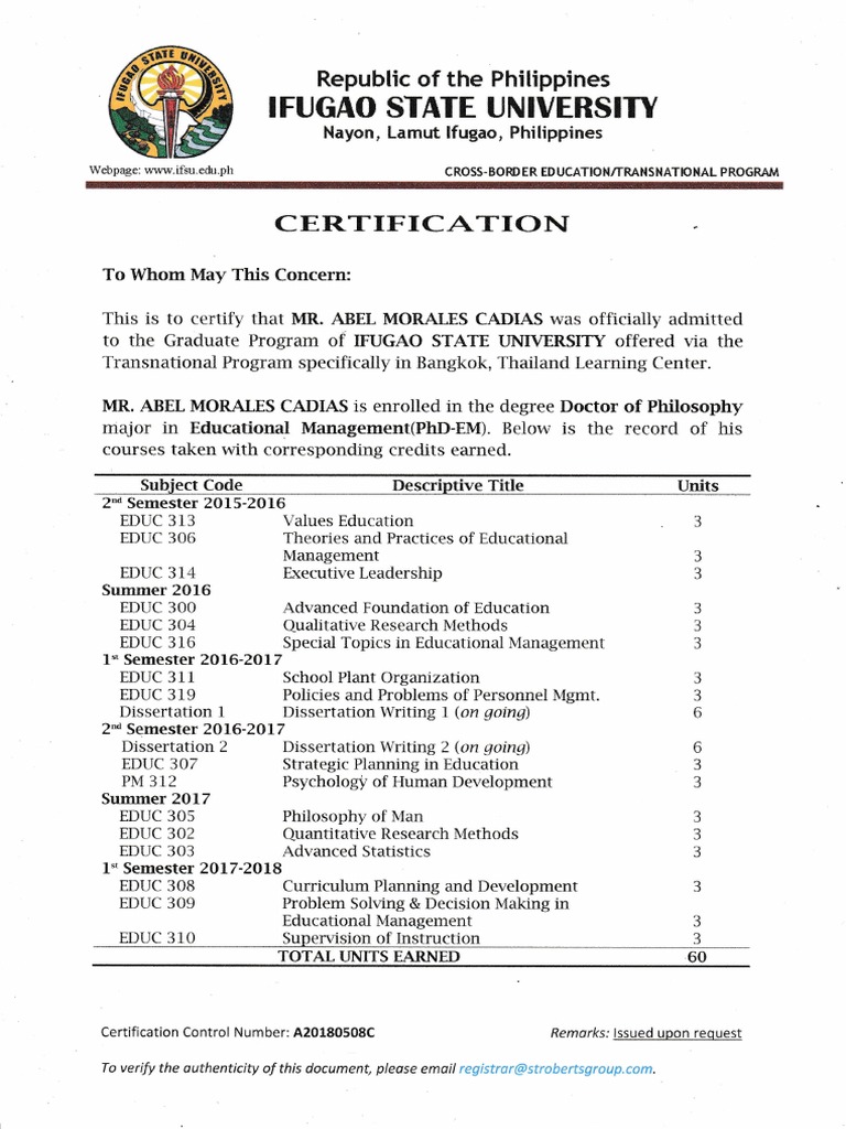 Ifsu Certificate of Completion May 9 2018 | PDF | Change | Psychology