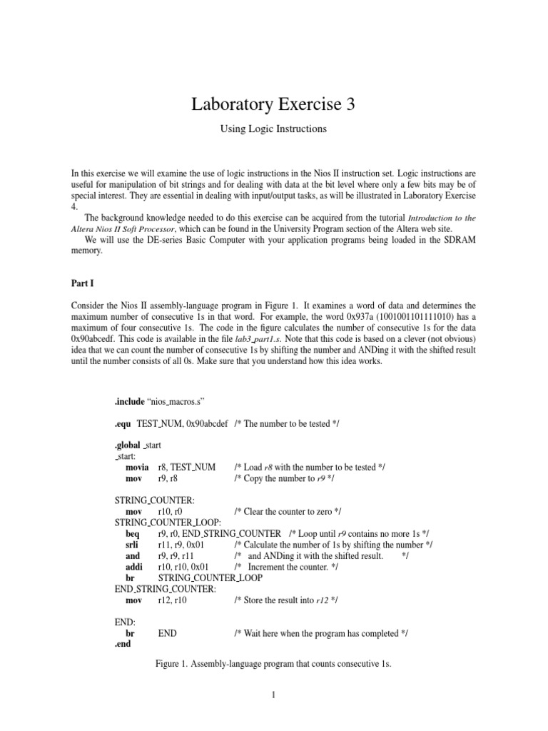 Laboratory Exercise 3: Using Logic Instructions | Download Free PDF ...