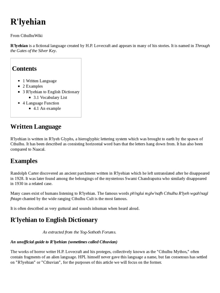 R'Lyehian - CthulhuWiki | PDF | Cthulhu | Word