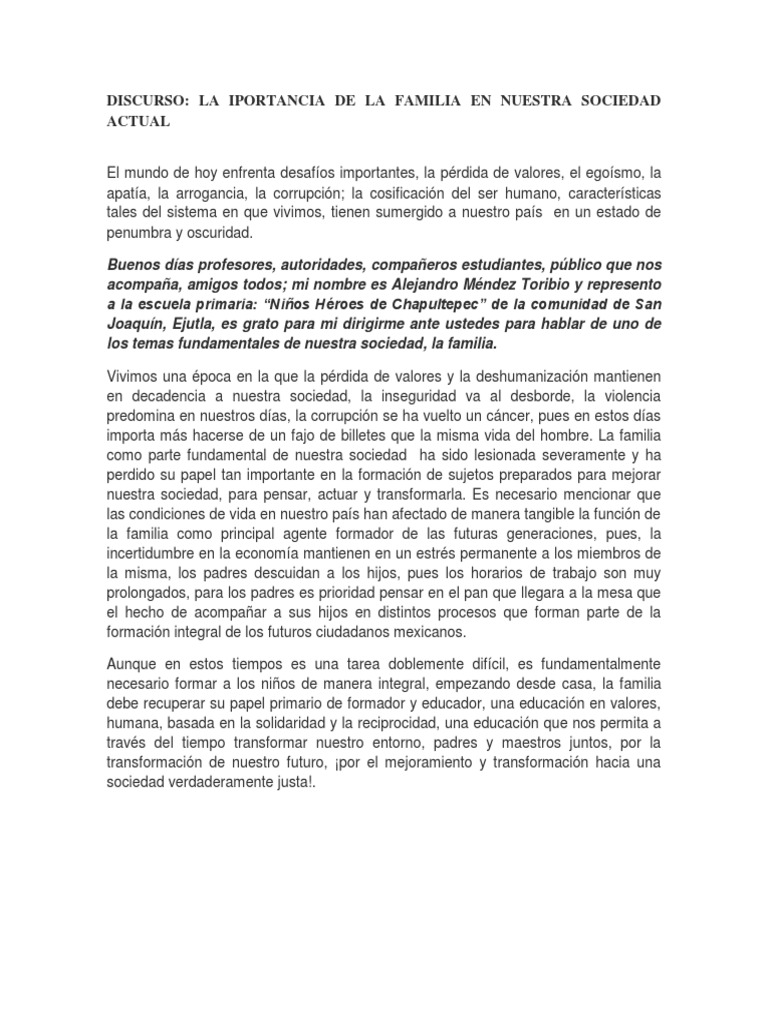 Discurso de Oratoria Sobre La Familia. | PDF