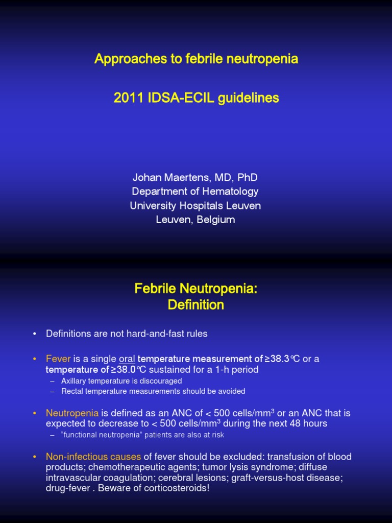 Approaches To Febrile Neutropenia 2011 IDSA-ECIL Guidelines | PDF ...