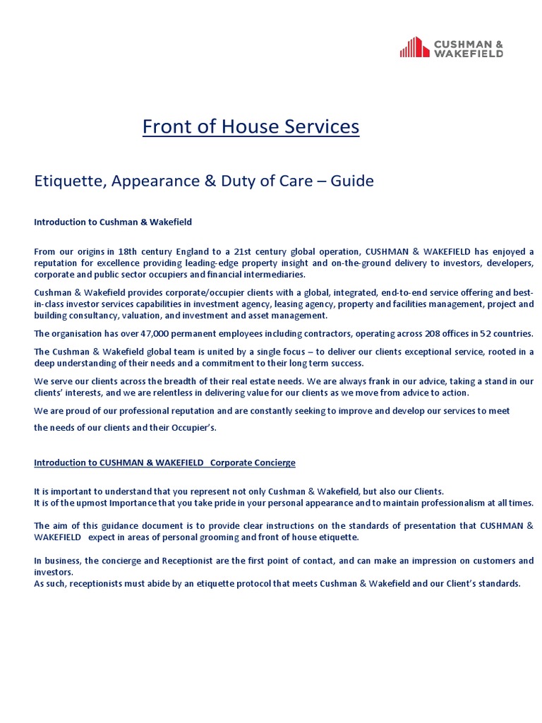 Role Profile - FOH Etiquette Guide - Generic | PDF | Hairstyle | Business