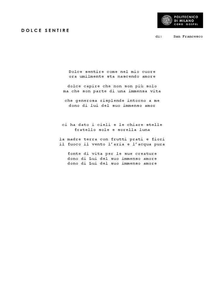 Dolce Sentire Testo Pdf