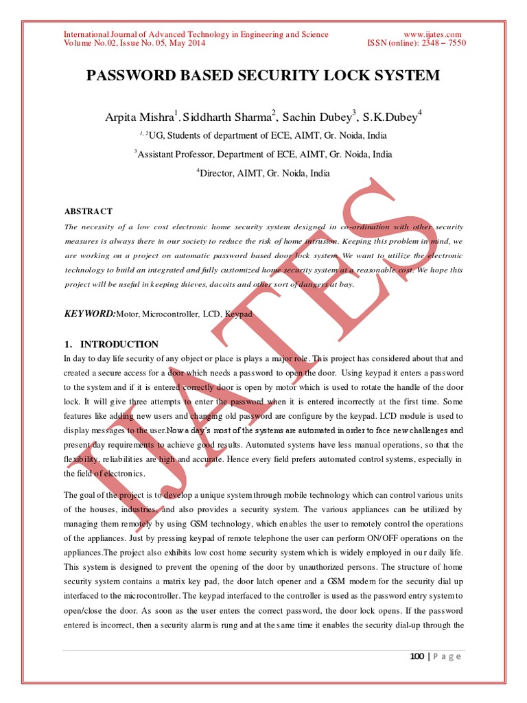 Password Based Security Lock System: Arpita Mishra Siddharth Sharma ...