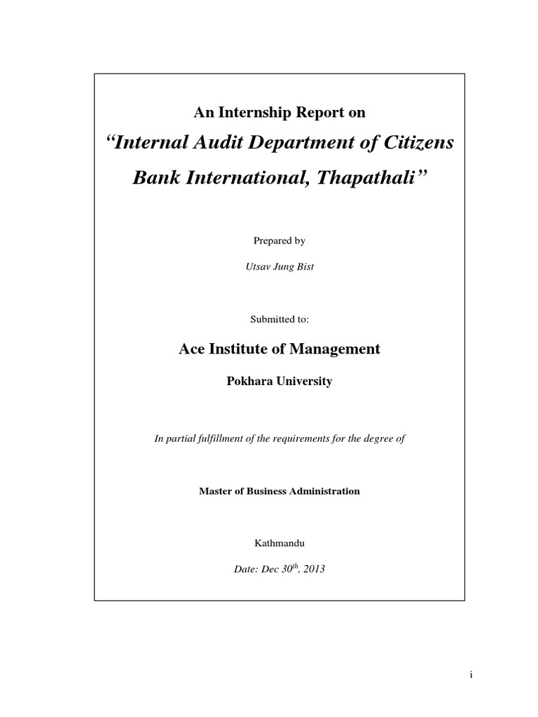 Internship Report: Citizens Bank Audit | PDF | Internal Audit | Banks