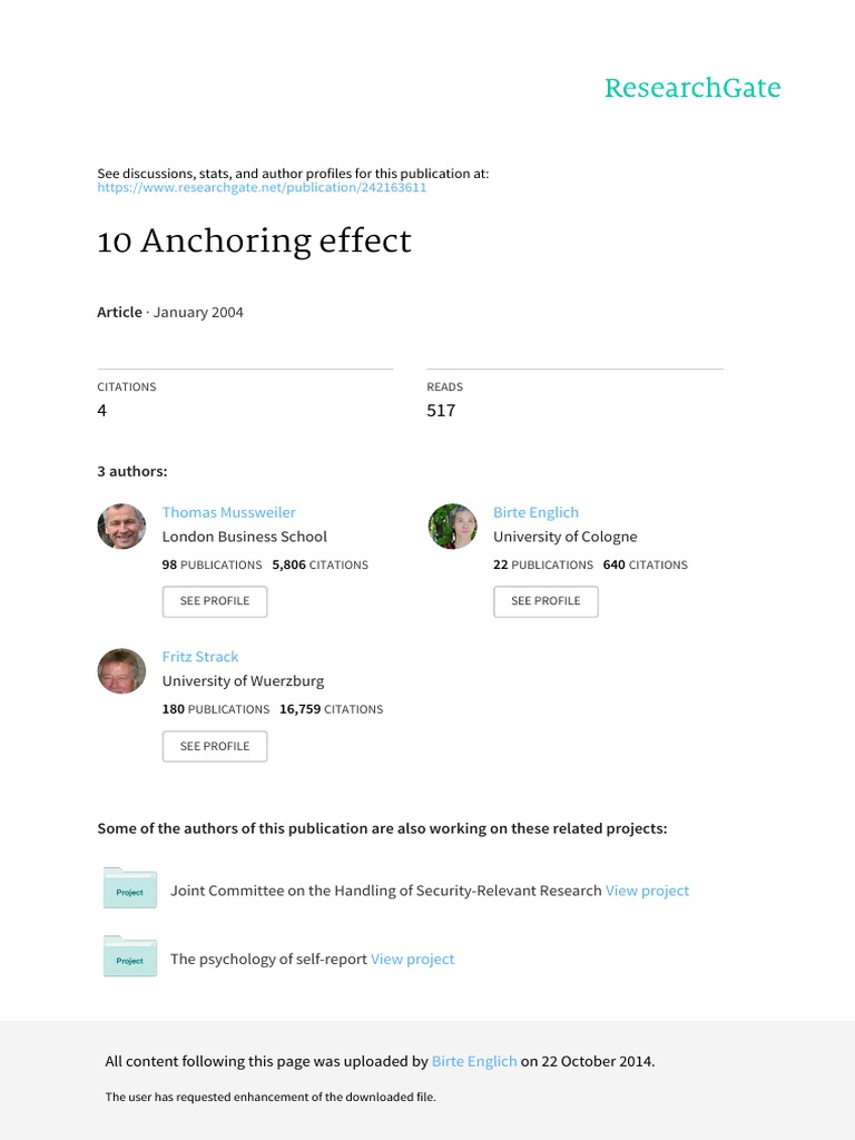 10 Anchoring Effect | PDF | Emergence | Psychology