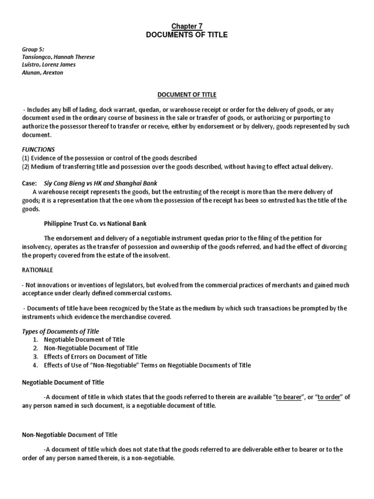 Documents of Title | PDF | Negotiable Instrument | Assignment (Law)