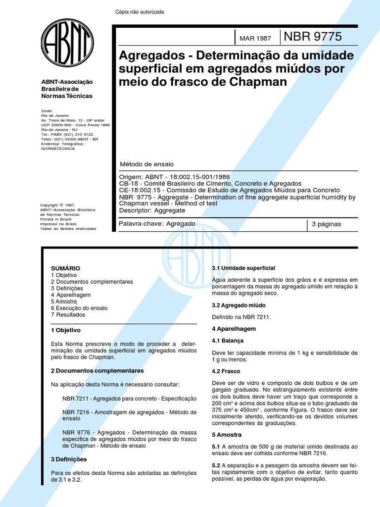 NBR 9775 - 1987 - Agregados - Determinação Da Umidade Superficial em ...