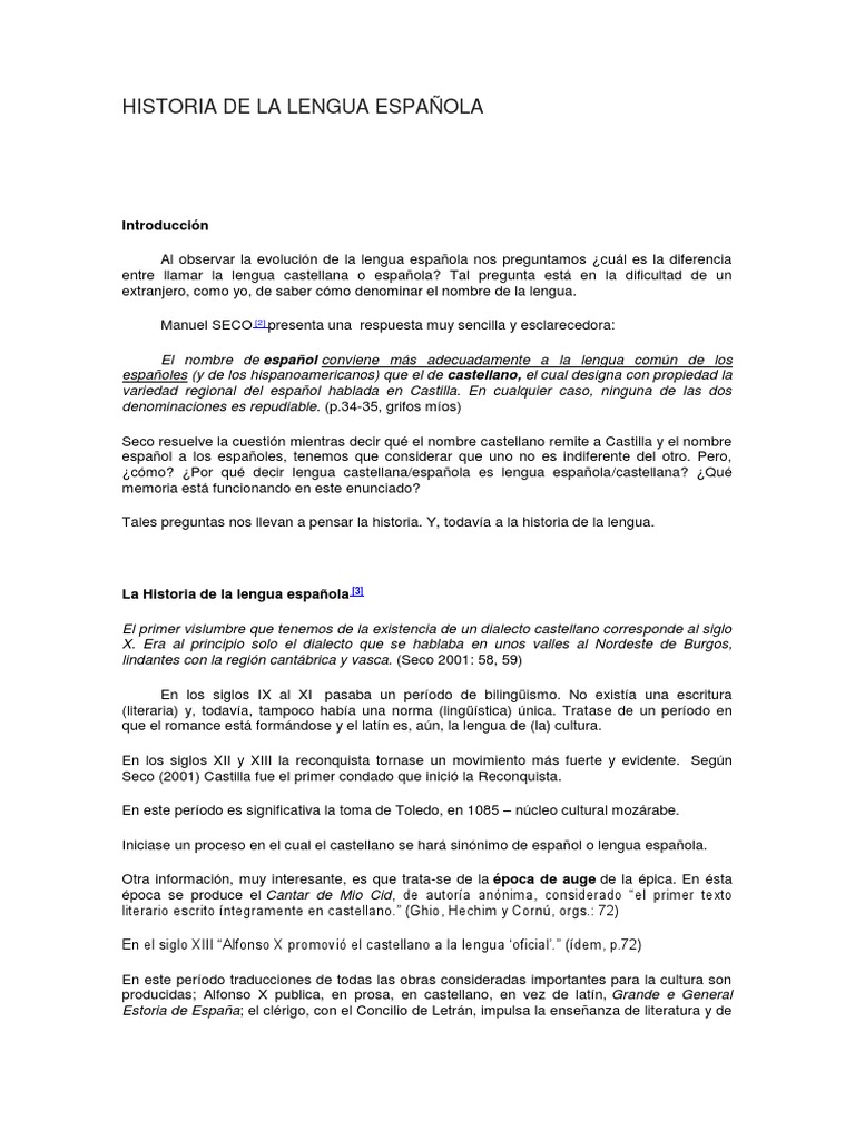 Historia de La Lengua Española | PDF | Lengua española | España