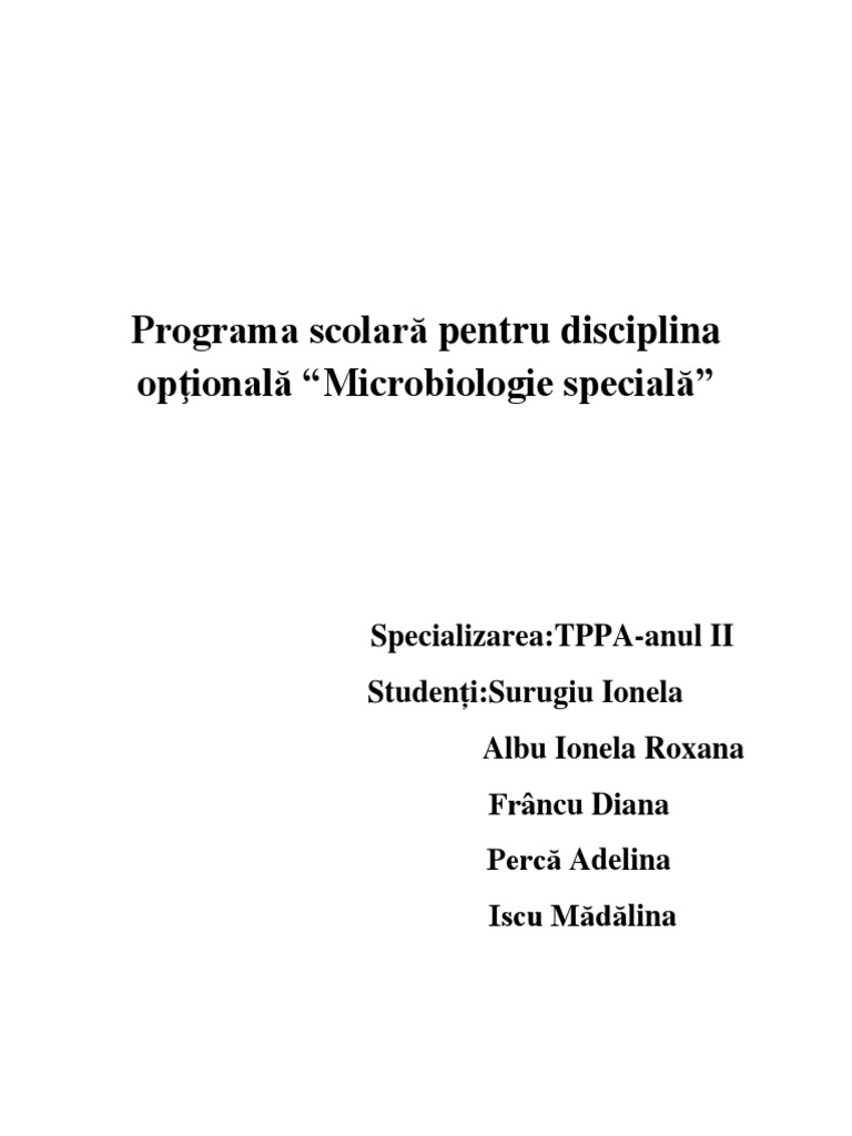 Programa Scolara Optional Microbiologie Speciala | PDF