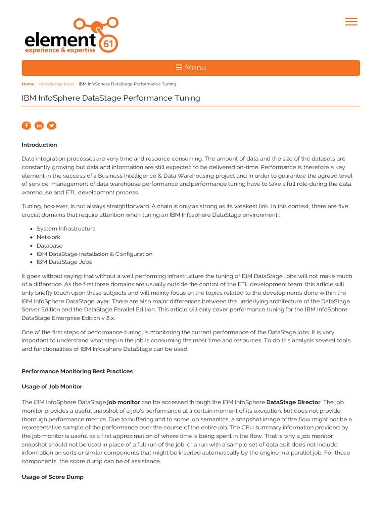 Ibm Infosphere Datastage Performance Tuning: Menu | PDF | Databases | Data Warehouse