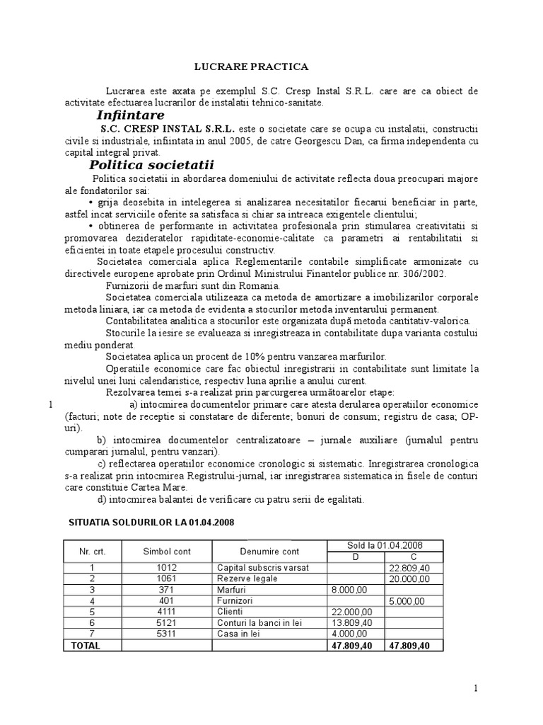 Monografie Contabila Proiect | PDF