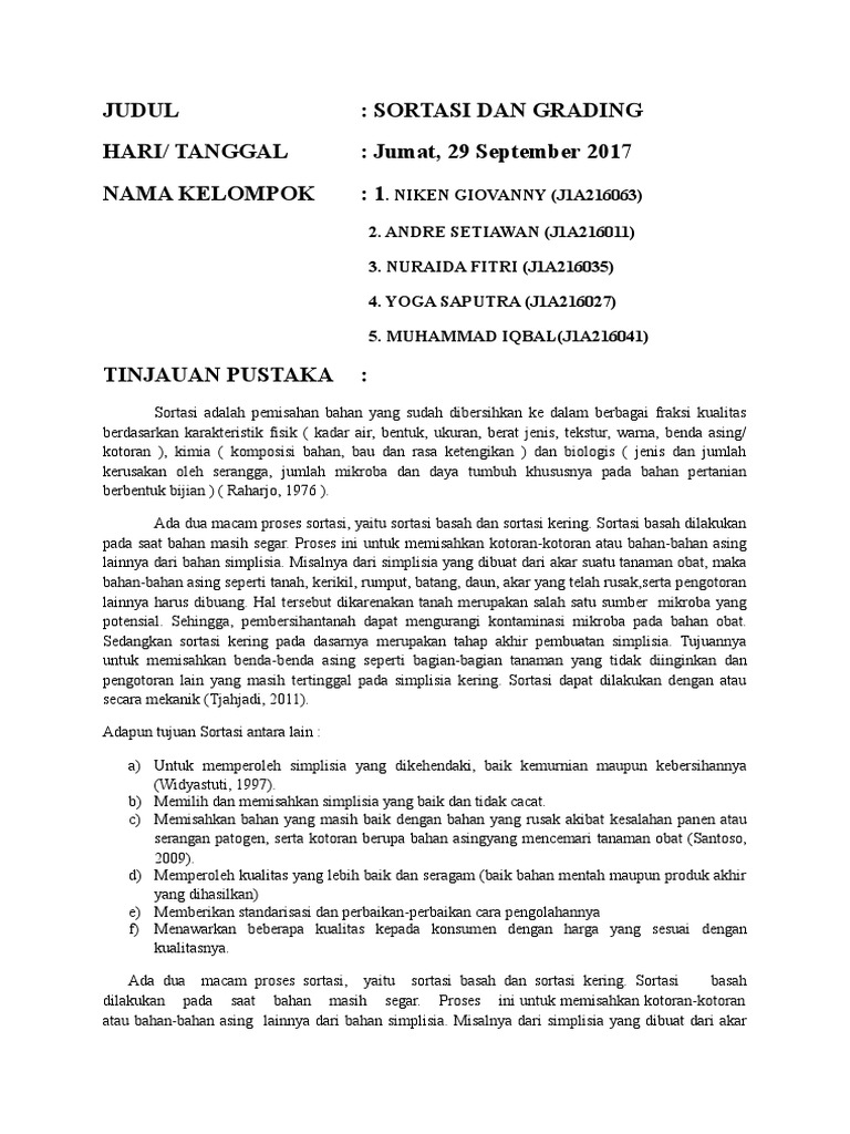 Laporan Mpi SORTASI DAN GRADING | PDF