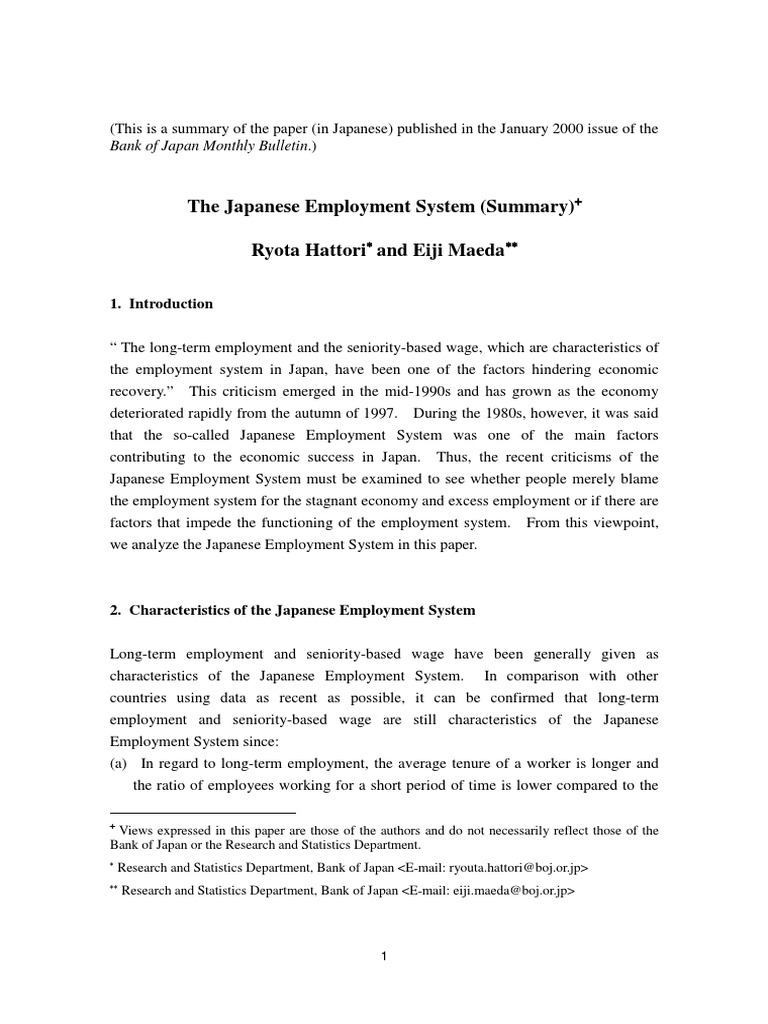 Japanese Employment System Analysis | PDF | Labour Economics | Unemployment