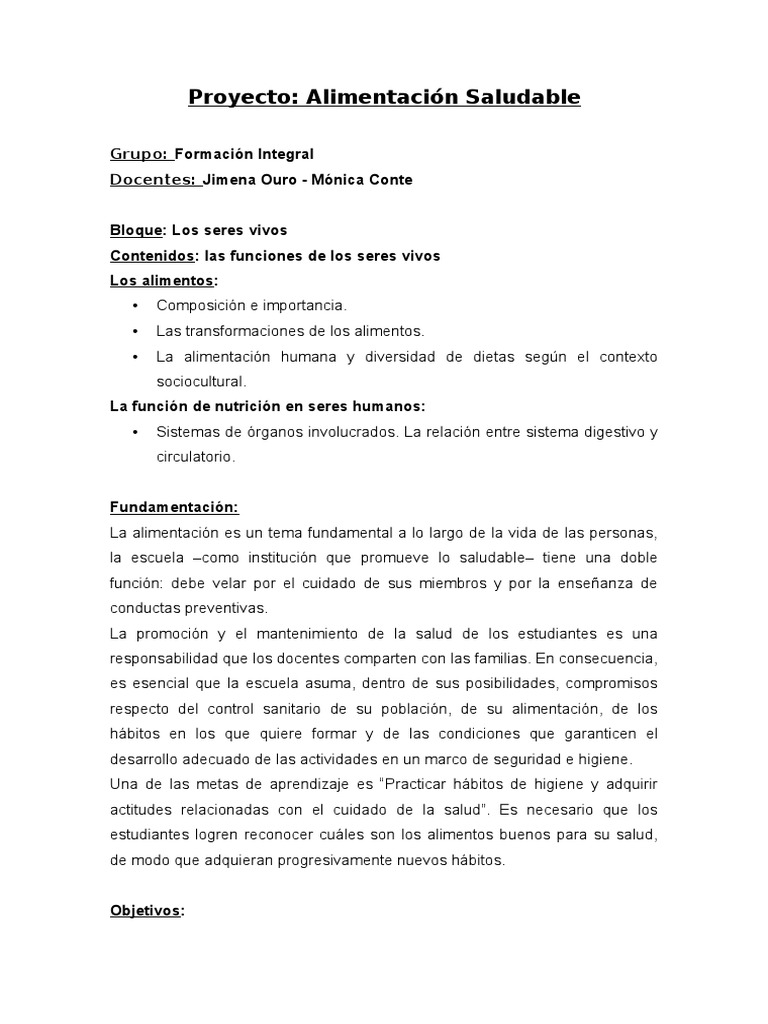 Proyecto Alimentacion Saludable | PDF | Alimentos | Dieta