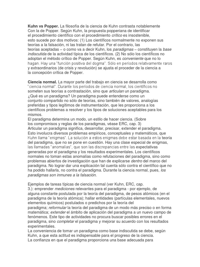 Kuhn vs Popper: Paradigmas científicos e inconmensurabilidad | PDF ...