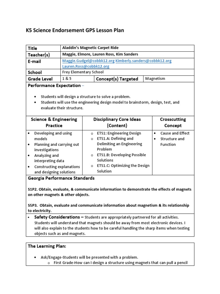 K5 Science Endorsement GPS Lesson Plan | PDF | Design | Brainstorming