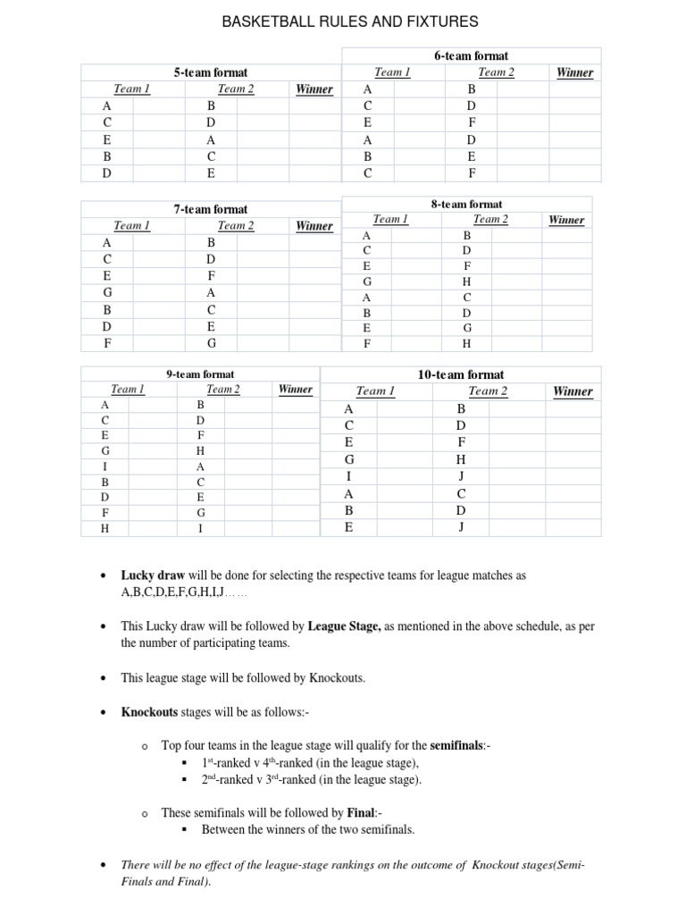 Team 1 Team 2 Team 1 Team 2: 5-Team Format 6-Team Format | Download ...