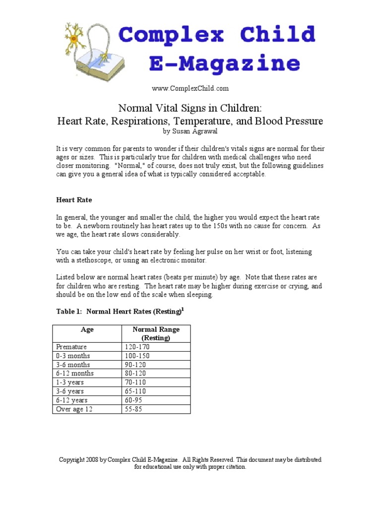 Normal Range of Vital Signs For Children | PDF | Wellness