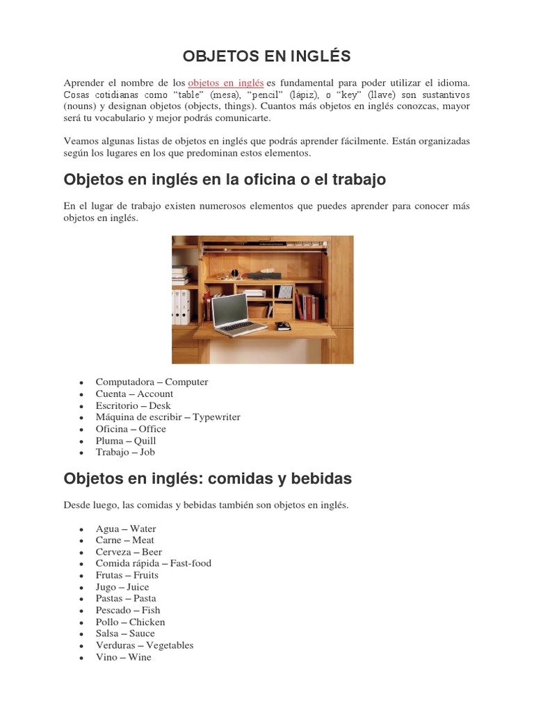 Objetos en Inglés | PDF | Ropa | Alimentos