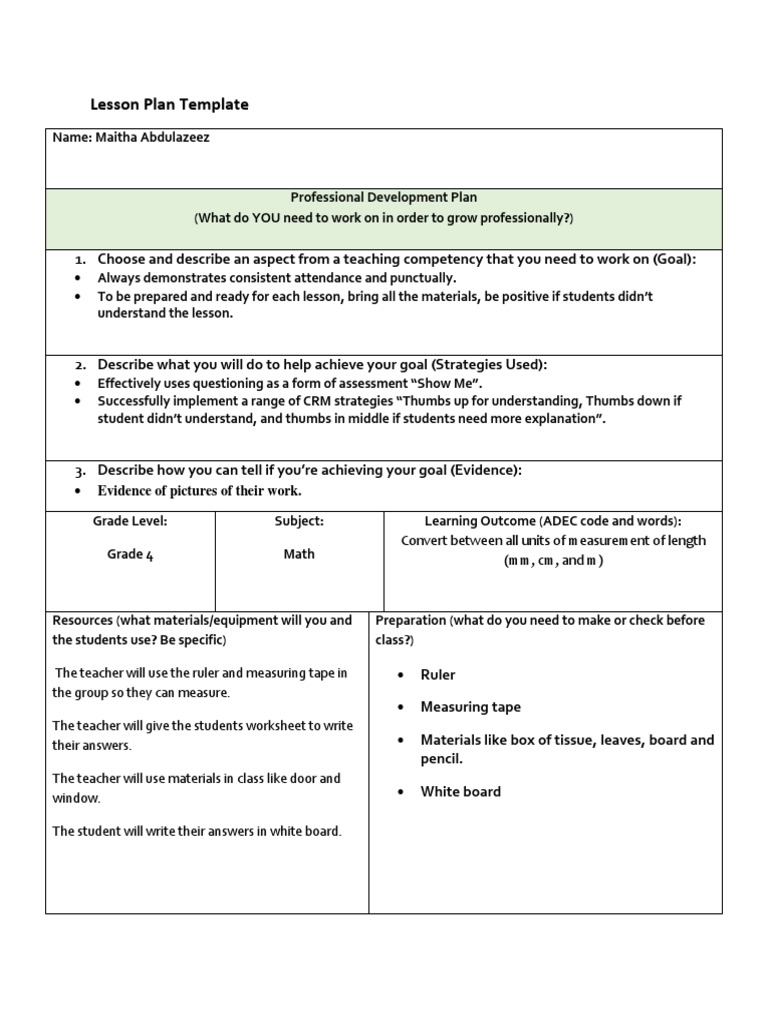 Lesson Plan CM MM M | PDF | Lesson Plan | Measurement