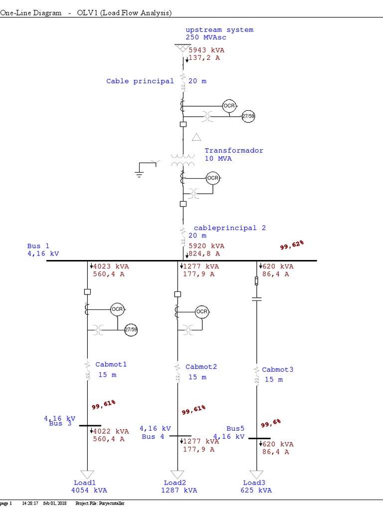 One-Line Diagram - OLV1 (Load Flow Analysis) | PDF | Electrical Engineering | Electric Power