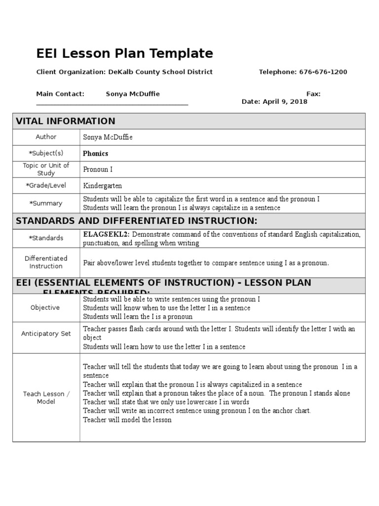 EEI Lesson Plan Template: Vital Information | PDF | Lesson Plan | Teachers