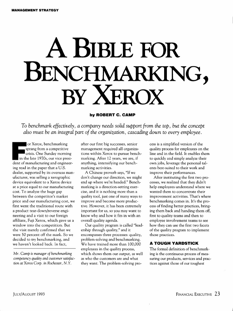 Benchmarking by Xerox | PDF | Benchmarking | Business Process