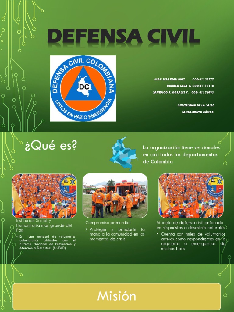 Defensa Civil Colombia roles sanitation emergencies | PDF | Civil ...