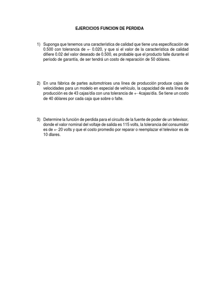Ejercicios Funcion de Perdida | PDF
