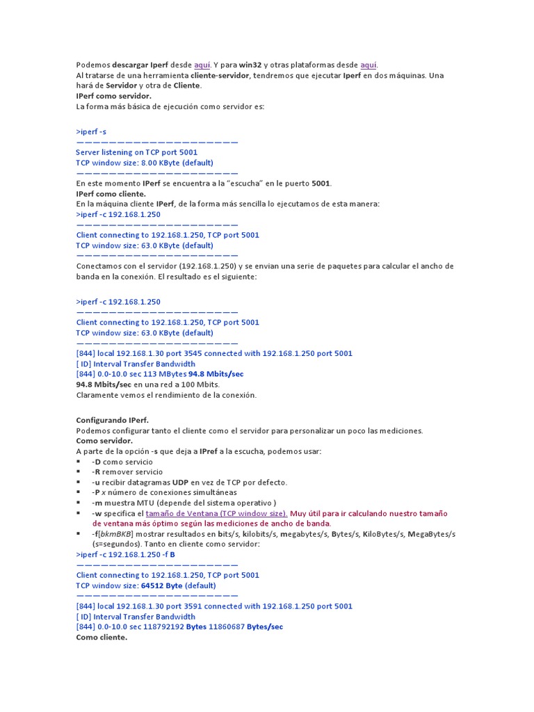 IPERF | PDF | Protocolo de Control de Transmisión | Red de arquitectura