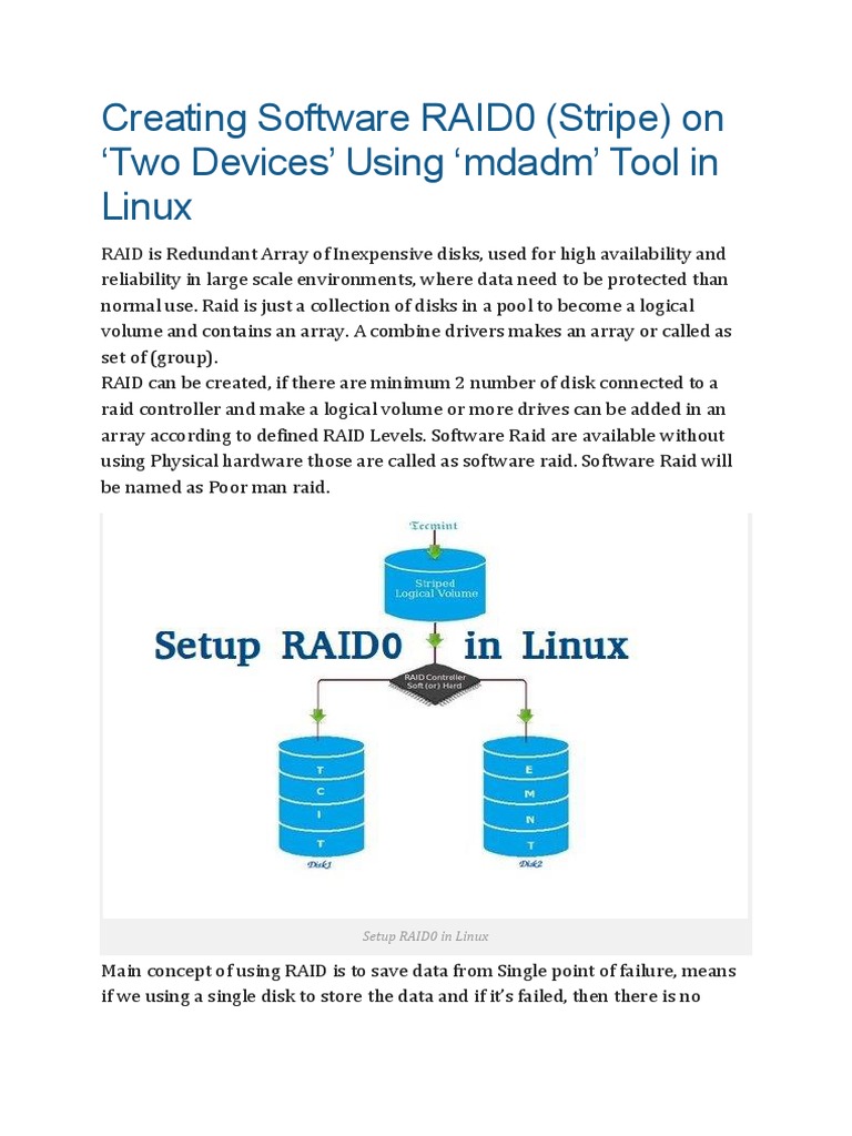 Creating Software RAID0 (Stripe) On Two Devices' Using Mdadm' Tool in Linux | PDF | Computer ...