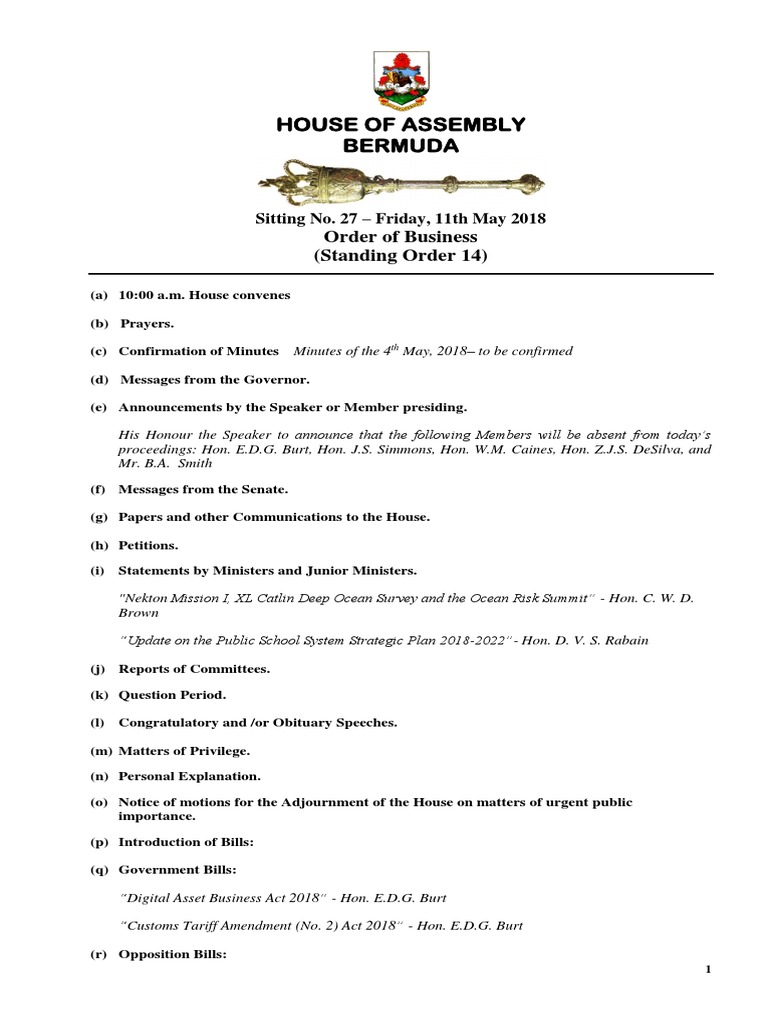 Order of Business Friday May 11, 2018 | PDF | Government Related ...