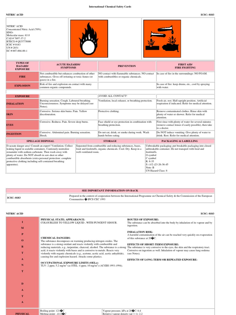 International Chemical Safety Cards Acido Nitrico | PDF | Nitric Acid | Combustion