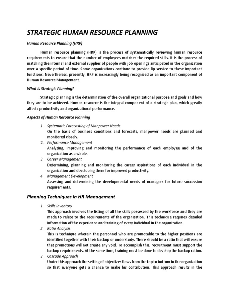 Strategic Human Resource Planning Pdf Human Resource Management