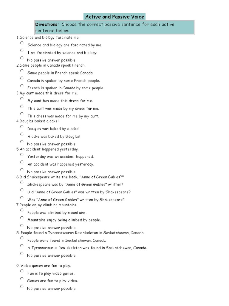 Passive and Active Verb Practice | PDF | Subject (Grammar) | French ...