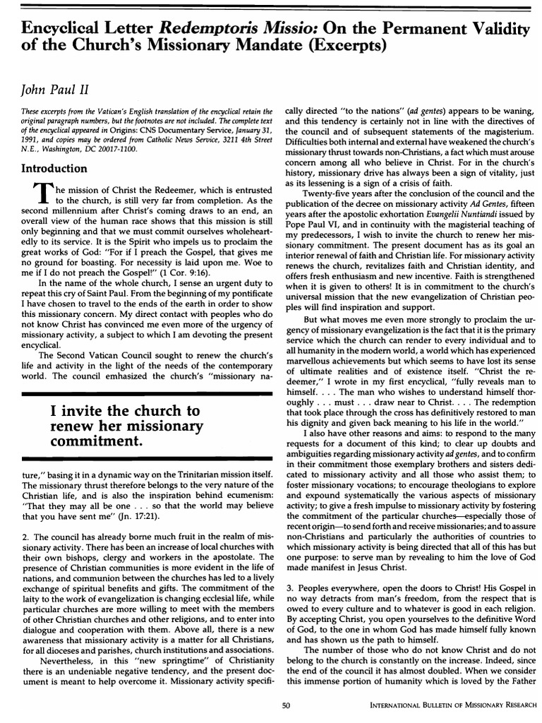 Redemptoris Missio | PDF | Christian Mission | Catholic Church