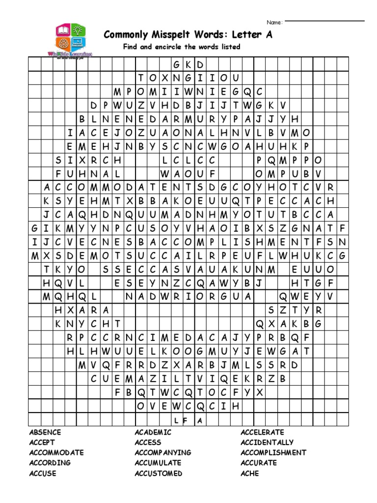 Commonly Misspelt Words - Letter A | PDF | Language Acquisition ...