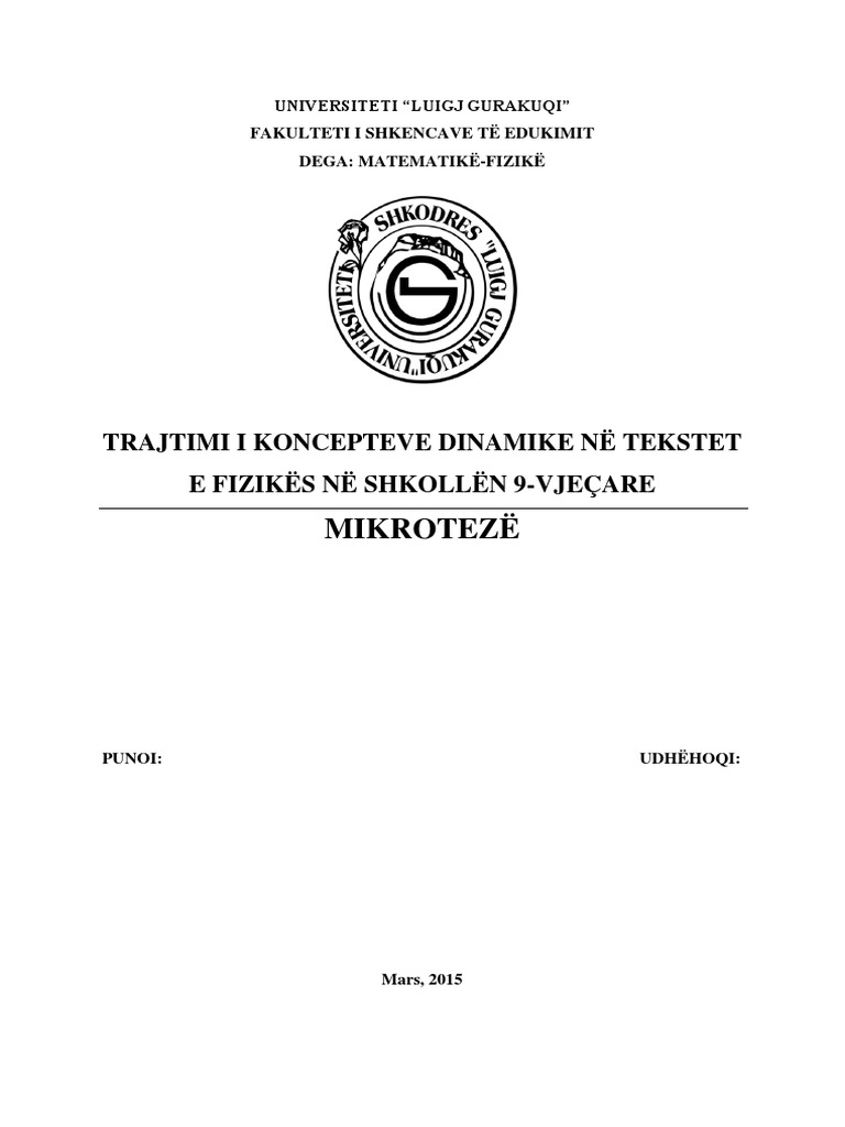 Teme Diplome - TRAJTIMI I KONCEPTEVE DINAMIKE NË TEKSTET E FIZIKËS NË ...