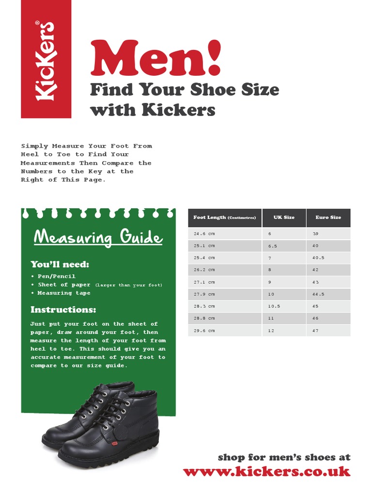 Find Your Shoe Size With Kickers: Measuring Guide | PDF