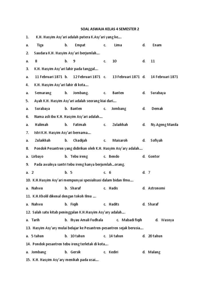 Soal Aswaja Kelas 4 Semester 2 | PDF