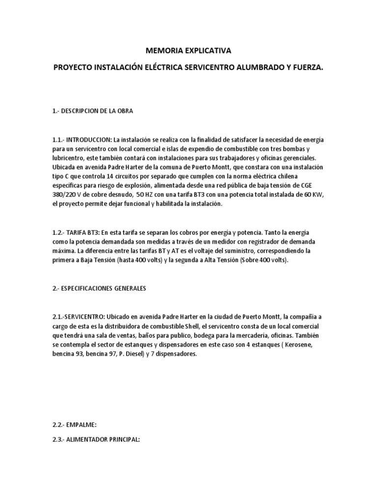 Memoria Explicativa Servicentro | PDF | Energia electrica | Resistencia ...